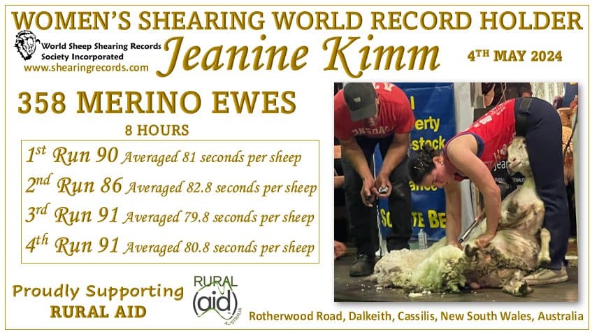 Trailblazing Aussie shearer Jeanine sets first Merino ewe record ... Trailblazing Aussie shearer Jeanine sets first Merino ewe record ...